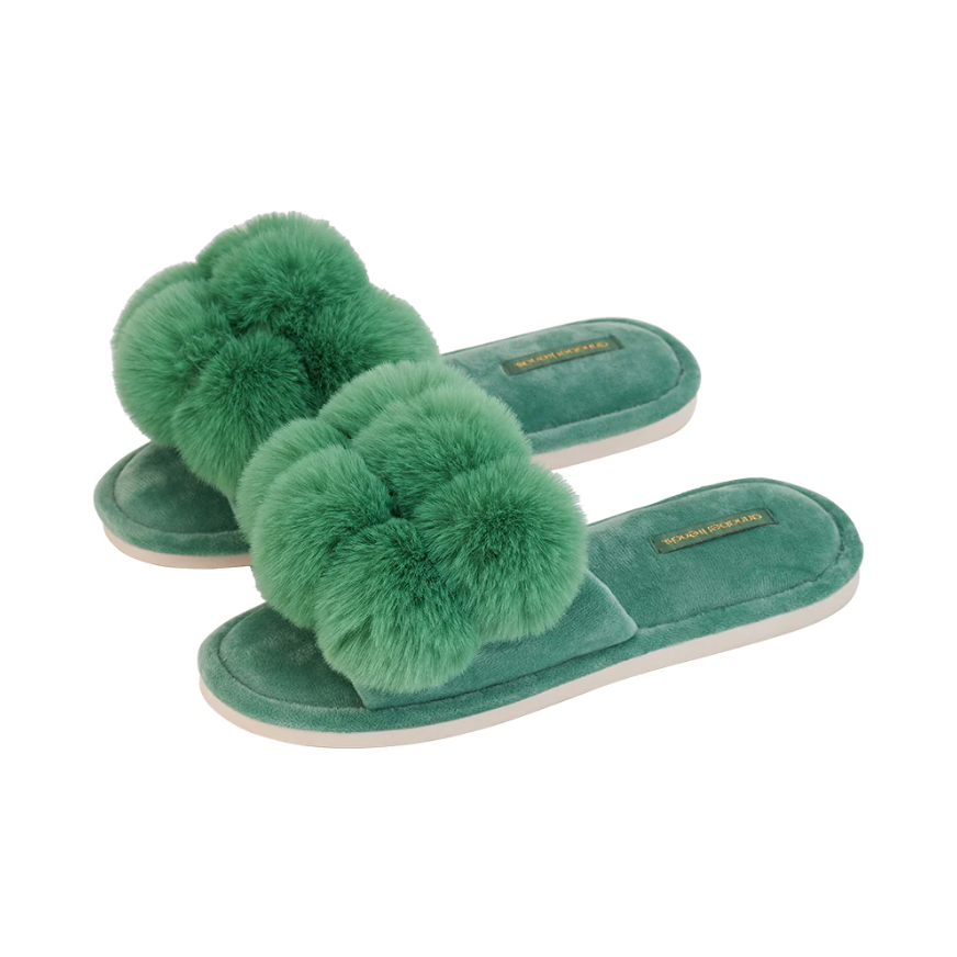 Pom Pom Slippers Cozy Luxe - Spearmint | La Belle Designs